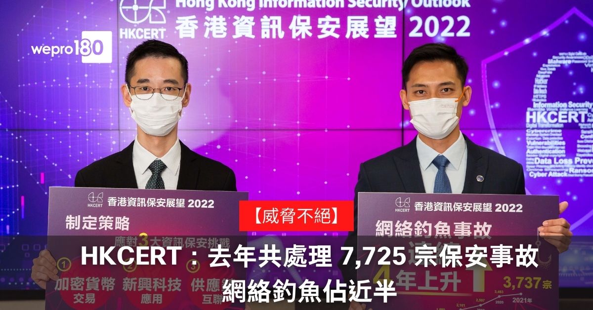 【威脅不絕】HKCERT：去年共處理 7,725 宗保安事故 網絡釣魚佔近半 - wepro180