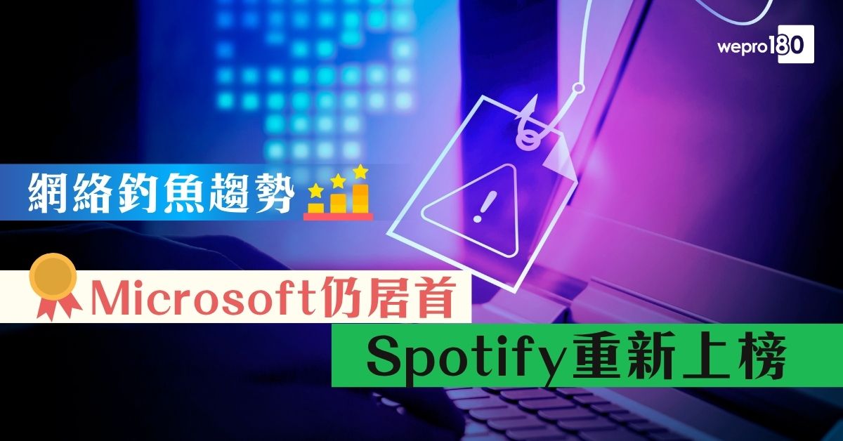 網絡釣魚趨勢｜Microsoft仍居首 Spotify重新上榜 - wepro180